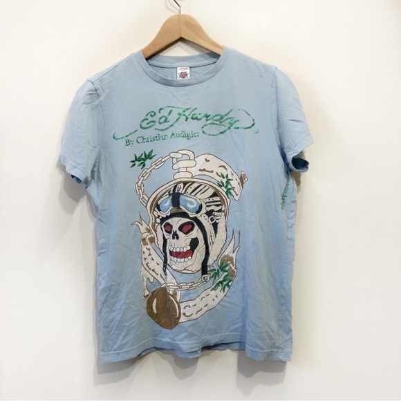 Ed Hardy | Tops | Ed Hardy Blue Graphic Tshirt Size Medium Early 200s ...